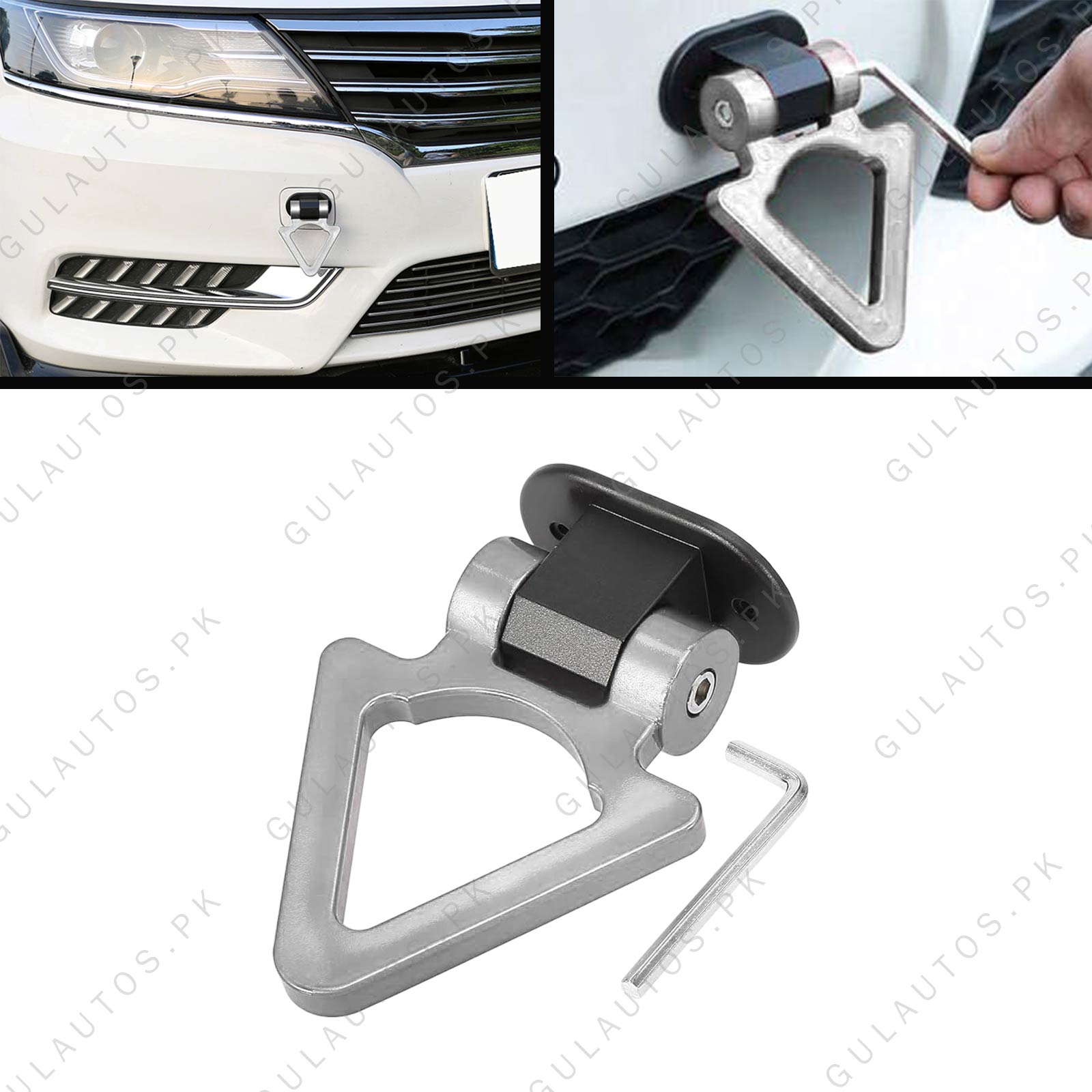Front Bumper Tow Hook Triangle In Silver By Gul Autos